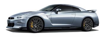 Ultimate metal silver GT-R 2025 photo from rear side with white background